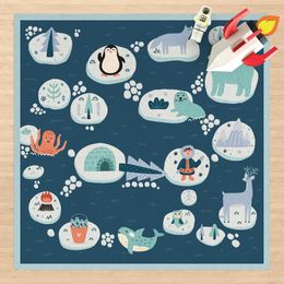 Bilderwelten Kork-Teppich Illustration blau Tiere Korkmatte - Antarktis - Eisb&auml;r Rudi m&ouml;chte Fisch - Deko Kinderzimmer Baby M&auml;dchen Jungen
