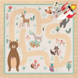 Bilderwelten Kork-Teppich Illustration bunt Tiere Korkmatte - Waldtiere - Freunde auf dem Waldweg - Deko Kinderzimmer Baby M&auml;dchen Jungen
