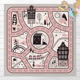 Bilderwelten Kork-Teppich Illustration schwarz Korkmatte - Skandinavien - Die rosane Stadt - Auto Kinderzimmer Baby M&auml;dchen Jungen