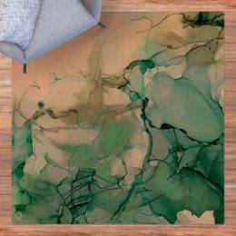 Bilderwelten Kork-Teppich Abstrakt t&uuml;rkis originell Aquarell - Smaragdfarbener Sturm - Deko Wohnzimmer Schlafzimmer