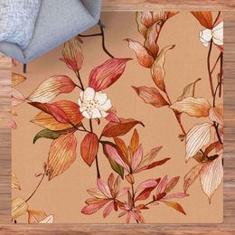 Bilderwelten Kork-Teppich Illustration rosa Aquarell - Romantisches Bl&uuml;tenaquarell Geflecht - Deko Wohnzimmer Schlafzimmer