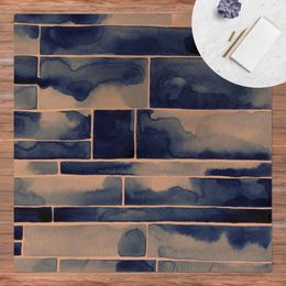 Bilderwelten Kork-Teppich Illustration blau Fliesenoptik - Mystische Blaue Wand - Geometrisch Wohnzimmer Schlafzimmer