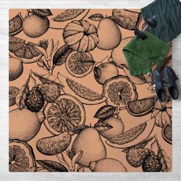 Bilderwelten Kork-Teppich Vintage schwarz Kulinarisch Korkmatte - Frische Vintage Zitrusfr&uuml;chte Schwarz - Obst K&uuml;che