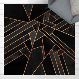Bilderwelten Kork-Teppich Abstrakt schwarz originell Aquarell - Schwarze Dreiecke Gold - Geometrisch Wohnzimmer Schlafzimmer