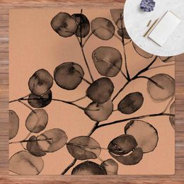 Bilderwelten Kork-Teppich Tropisch schwarz weiss originell Aquarell - Schwarz Wei&szlig; Aquarell Eukalyptuszweig - Pflanzen Wohnzimmer Schlafzimmer