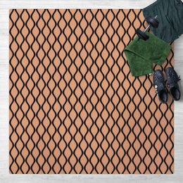 Bilderwelten Kork-Teppich Vintage schwarz weiss Korkmatte - Retro Muster mit Wellen in Schwarz - Geometrisch Wohnzimmer Schlafzimmer