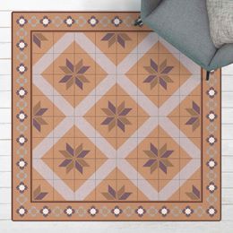 Bilderwelten Kork-Teppich modern grau Fliesenoptik - Geometrische Fliesen Rautenbl&uuml;te Flieder mit Bord&uuml;re - Geometrisch Wohnzimmer Schlafzimmer