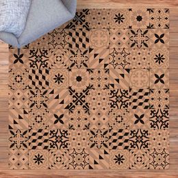 Bilderwelten Kork-Teppich Illustration schwarz weiss Fliesenoptik - Geometrischer Fliesenmix Schwarz - Deko Wohnzimmer Schlafzimmer
