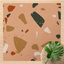 Bilderwelten Kork-Teppich modern braun Mosaik - Detailliertes Terrazzo Muster Livorno - Deko Wohnzimmer Schlafzimmer