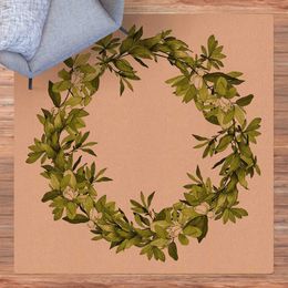 Bilderwelten Kork-Teppich Illustration gr&uuml;n Aquarell - Romantischer Bl&uuml;tenkranz Gr&uuml;n - Deko Wohnzimmer Schlafzimmer