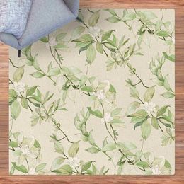 Bilderwelten Kork-Teppich Illustration gr&uuml;n Aquarell - Romantisches Bl&uuml;tenaquarell Natur Gr&uuml;n - Deko Wohnzimmer Schlafzimmer