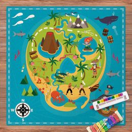 Bilderwelten Kork-Teppich Illustration bunt Korkmatte - Piraten - Willkommen auf der Pirateninsel - Pirat Kinderzimmer Baby M&auml;dchen Jungen