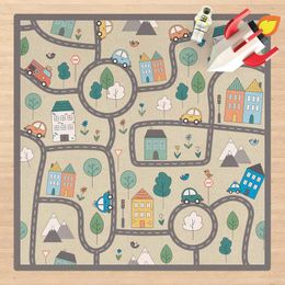 Bilderwelten Kork-Teppich Illustration bunt Korkmatte - Verkehrsstadt - Mit dem Auto unterwegs - Auto Kinderzimmer Baby M&auml;dchen Jungen