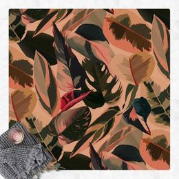 Bilderwelten Kork-Teppich Tropisch gr&uuml;n Korkmatte - Pinke Tropen Muster XXL - Pflanzen Wohnzimmer Schlafzimmer