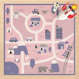 Bilderwelten Kork-Teppich Illustration violett Korkmatte - Dorf - Ab aufs Land - Auto Kinderzimmer Baby M&auml;dchen Jungen