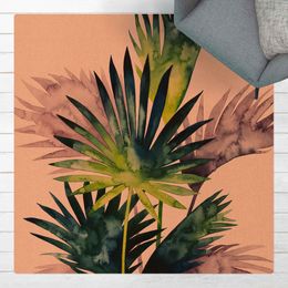 Bilderwelten Kork-Teppich Tropisch gr&uuml;n originell Korkmatte - Exotisches Blattwerk - F&auml;cherpalme - Pflanzen Wohnzimmer Schlafzimmer