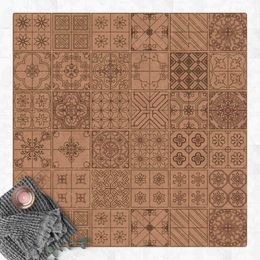 Bilderwelten Kork-Teppich Illustration grau Fliesenoptik - Fliesenmuster Coimbra grau - Deko Wohnzimmer Schlafzimmer