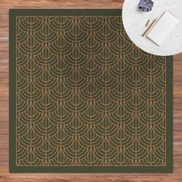 Bilderwelten Kork-Teppich Vintage gr&uuml;n Korkmatte - Art Deco Vorhang Muster mit Rahmen - Geometrisch Wohnzimmer Schlafzimmer