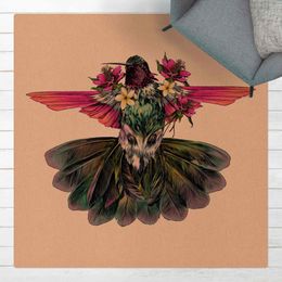 Bilderwelten Kork-Teppich Illustration bunt Tiere Korkmatte - Illustration floraler Kolibri - V&ouml;gel Wohnzimmer Schlafzimmer