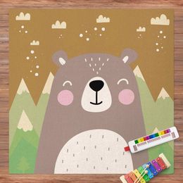 Bilderwelten Kork-Teppich Illustration braun Tiere Korkmatte - B&auml;rchen - B&auml;r Kinderzimmer Baby M&auml;dchen Jungen