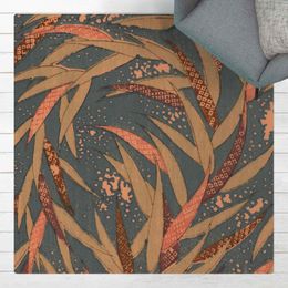 Bilderwelten Kork-Teppich Illustration blau Aquarell - Japanische schwimmende Bl&auml;tter - Deko Wohnzimmer Schlafzimmer