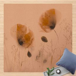 Bilderwelten Kork-Teppich Motiv weiss Korkmatte - Mohnblumen und zarte Gr&auml;ser im weichen Nebel - Mohn Wohnzimmer Schlafzimmer