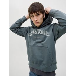 Jack & Jones JACK & JONES Herren Kapuzensweatshirt "JORALMERIA SWEAT HOOD", grau, Gr. XS, bedruckt, angeraute Sweatware, Obermaterial: 100% Baumwolle,