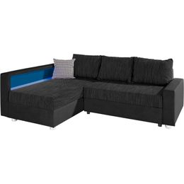 Ecksofa Collection AB "Relax L-Form", schwarz (schwarz, schwarz), B:223cm H:84cm T:91cm, Zierkissen: 100%Polyester;Struktur (100% Polyester);Microfaser PRIMABELLE (100% Polyester);Kunstleder SOFTLUX / Struktur (80% Polyester, 20% Acryl);Microfaser PRIMABELLE (100% Polyester) / Struktur (80% Polyester, 20% Acryl), Sofas, Ecksofa, inklusive Bettfunktion, Federkern, wahlweise mit RGB-LED-Beleuchtung