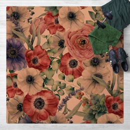 Bilderwelten Kork-Teppich Illustration rot Aquarell - Buntes Mohnblumen Aquarell - Mohn Wohnzimmer Schlafzimmer