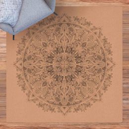 Bilderwelten Kork-Teppich modern schwarz weiss originell Aquarell - Mandala Aquarell Ornament schwarz wei&szlig; - Ornamente Wohnzimmer Schlafzimmer
