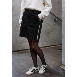 Damen Cordrockschwarz, Gr. 44, STREET ONE STUDIO, unifarben, Cord, 98% Baumwolle, 2% Elasthan, R&ouml;cke, mit Galonstreifen