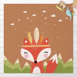 Bilderwelten Kork-Teppich Illustration rot Tiere Korkmatte - Indianerfuchs - Indianer Kinderzimmer Baby M&auml;dchen Jungen