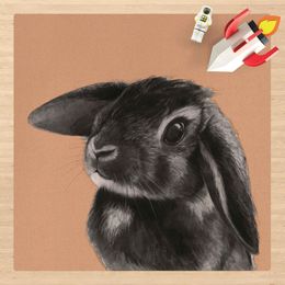 Bilderwelten Kork-Teppich modern schwarz weiss Tiere Aquarell - Illustration Hase Schwarz Wei&szlig; Zeichnung - Deko Wohnzimmer Schlafzimmer