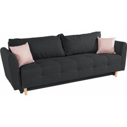 Schlafsofa Home Affaire "Nordic", grau (anthrazit), B:219cm H:93cm T:88cm, Struktur (100% Polyester);Zierkissen: 100% Polyester;Korpus: 100% Polyester;Flachgewebe (100% Polyester), Sofas, Schlafsofa, inklusive Bettkasten und Zierkissen