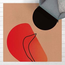 Bilderwelten Kork-Teppich Illustration rosa originell Korkmatte - Abstrakte Formen - Schwarze Sonne - Deko Wohnzimmer Schlafzimmer