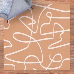 Bilderwelten Kork-Teppich Line Art weiss Korkmatte - Abstrakter Linienfluss Wei&szlig; - Streifen Wohnzimmer Schlafzimmer