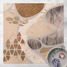 Bilderwelten Kork-Teppich Abstrakt beige Holzoptik - Abstrakter Steinbruch Pastellmuster - Retro Wohnzimmer Schlafzimmer