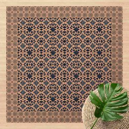 Bilderwelten Kork-Teppich Illustration blau Fliesenoptik - Marokkanische Fliesen Florale Blaupause mit Fliesenrahmen - Deko Wohnzimmer Schlafzimmer
