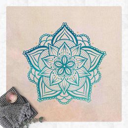 Bilderwelten Kork-Teppich modern t&uuml;rkis Spirituell Korkmatte - Mandala Illustration Mandala gold blau - Ornamente Wohnzimmer Schlafzimmer