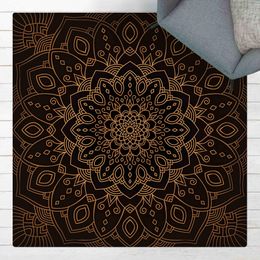 Bilderwelten Kork-Teppich Orientalisch gold Spirituell Korkmatte - Mandala Bl&uuml;te Muster gold schwarz - Ornamente Wohnzimmer Schlafzimmer