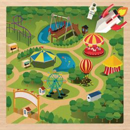 Bilderwelten Kork-Teppich Illustration bunt Korkmatte - Jahrmarkt - Los geht die Fahrt - Deko Kinderzimmer Baby M&auml;dchen Jungen