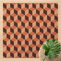 Bilderwelten Kork-Teppich Illustration orange Fliesenoptik - Geometrischer Fliesenmix W&uuml;rfel Orange - Deko Wohnzimmer Schlafzimmer