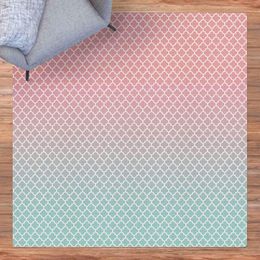 Bilderwelten Kork-Teppich Orientalisch rosa Korkmatte - Marokkanisches Muster mit Verlauf in Rosa Blau - Geometrisch Wohnzimmer Schlafzimmer