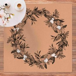 Bilderwelten Kork-Teppich Illustration schwarz Aquarell - Romantischer Bl&uuml;tenkranz Wei&szlig;e Bl&uuml;ten - Deko Wohnzimmer Schlafzimmer