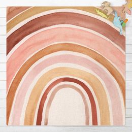 Bilderwelten Kork-Teppich modern rosa originell Aquarell - Aquarell Regenbogen Rosa - Regenbogen Wohnzimmer Schlafzimmer