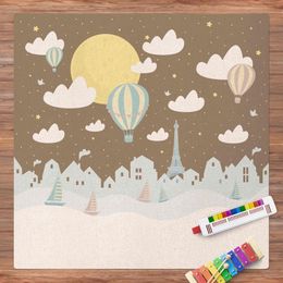 Bilderwelten Kork-Teppich Illustration blau Korkmatte - Paris mit Sternen und Hei&szlig;luftballon - Deko Kinderzimmer Baby M&auml;dchen Jungen