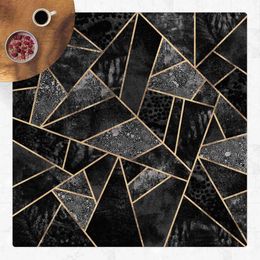 Bilderwelten Kork-Teppich Abstrakt schwarz originell Aquarell - Graue Dreiecke Gold - Geometrisch Wohnzimmer Schlafzimmer