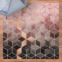 Bilderwelten Kork-Teppich Abstrakt rosa originell Aquarell - Rosa Grau goldene Geometrie - Geometrisch Wohnzimmer Schlafzimmer