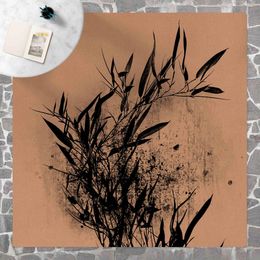 Bilderwelten Kork-Teppich modern schwarz weiss Natur Korkmatte - Grafische Pflanzenwelt - Schwarzer Bambus - Bambus Wohnzimmer Schlafzimmer