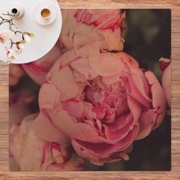 Bilderwelten Kork-Teppich Shabby rosa Blumen Korkmatte - Pfingstrosenbl&uuml;te Shabby - Rose Wohnzimmer Schlafzimmer